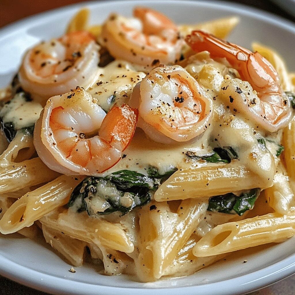 Cheese Shrimp Penne Pasta with Spinach