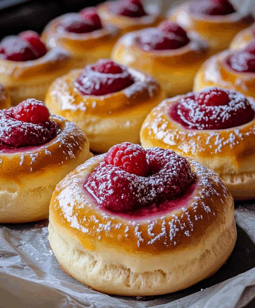 Raspberry Custard Buns (Bringebærsnurrer med vaniljekrem)