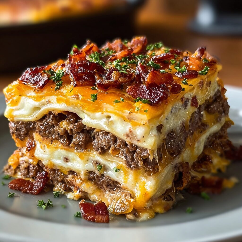 Parmesan Garlic Bacon Cheeseburger Lasagna