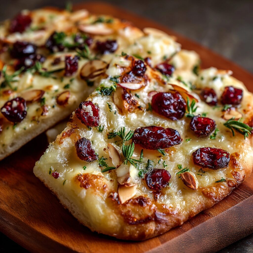 Crispy Flatbread with Brie, Cranberries & Almonds