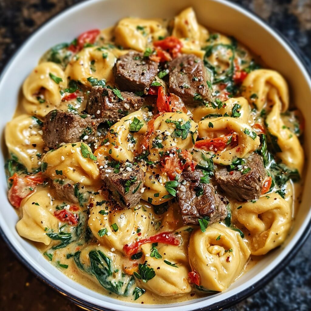 Creamy Tuscan Spinach & Steak Bites Tortellini Recipe
